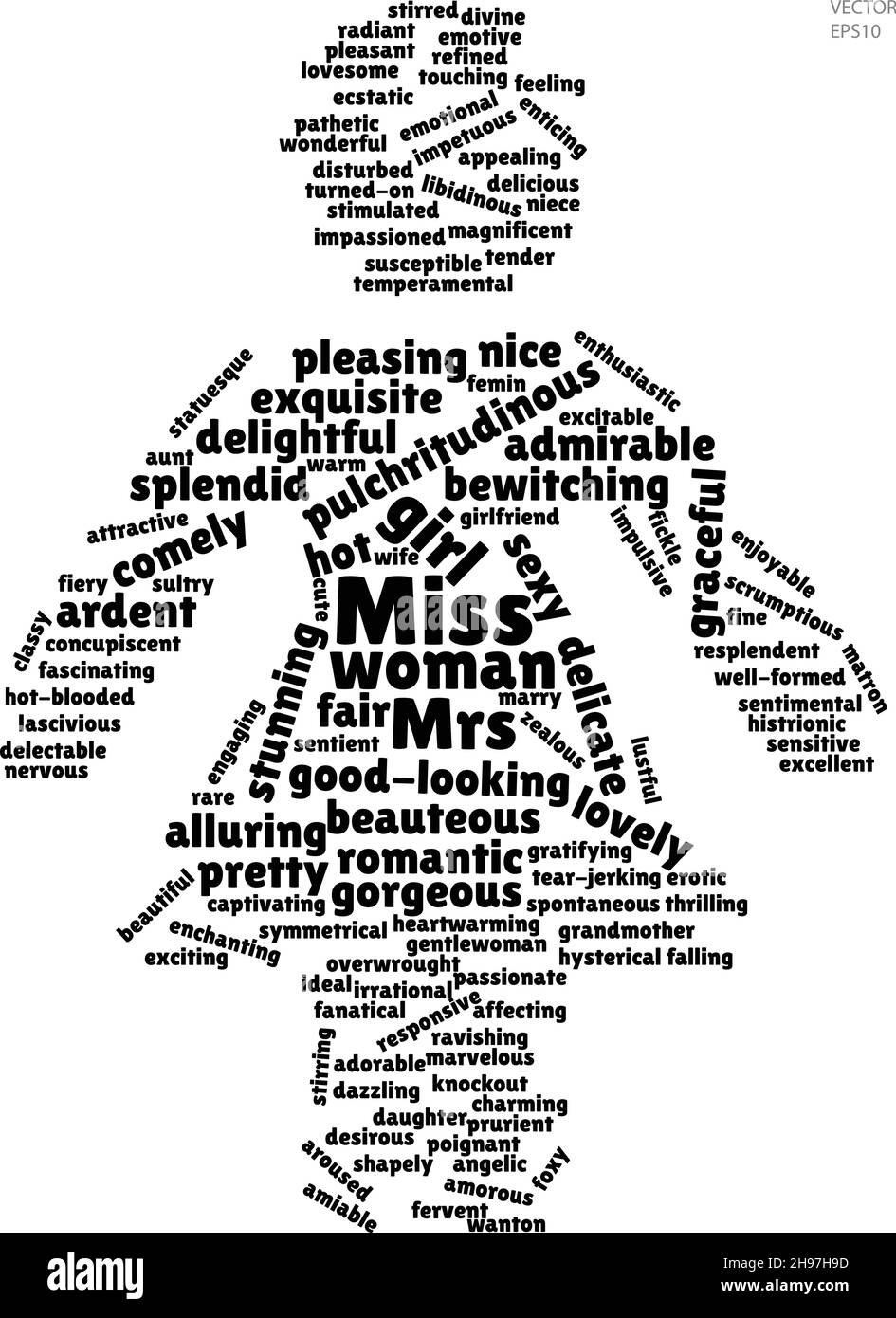 Woman tag cloud, female features word list conceptual vector ...