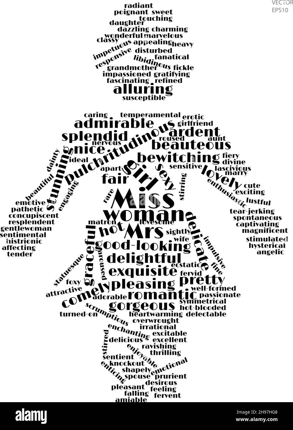 Woman tag cloud, female features word list conceptual vector ...