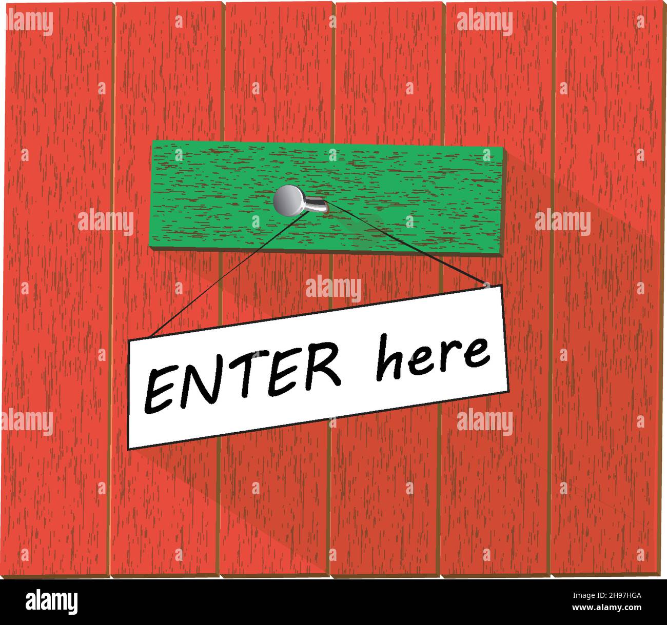 Vector wooden fence and a sign saying Enter here, isolated over white ...