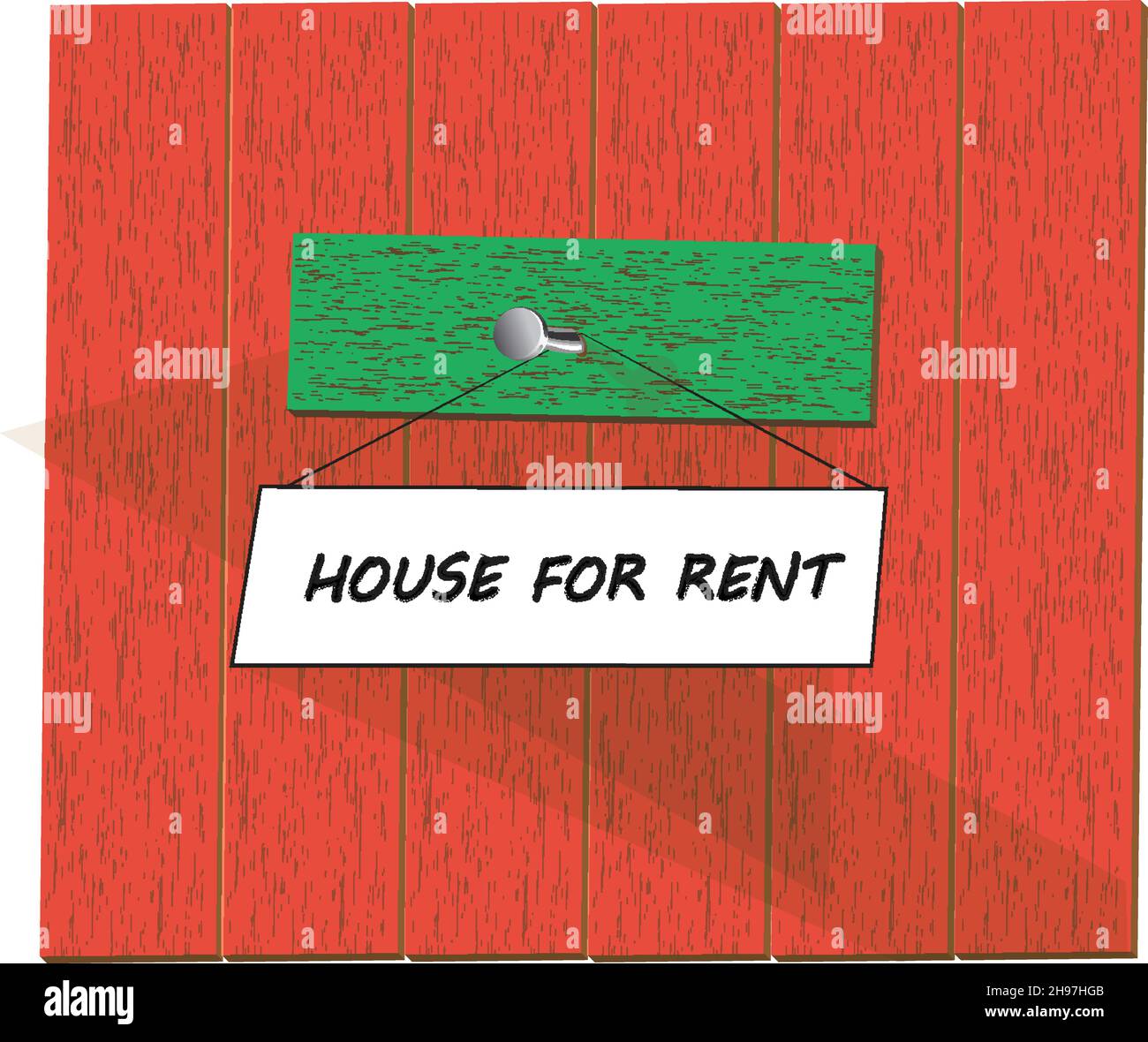 Vector wooden fence and a sign saying House For Rent, isolated over ...