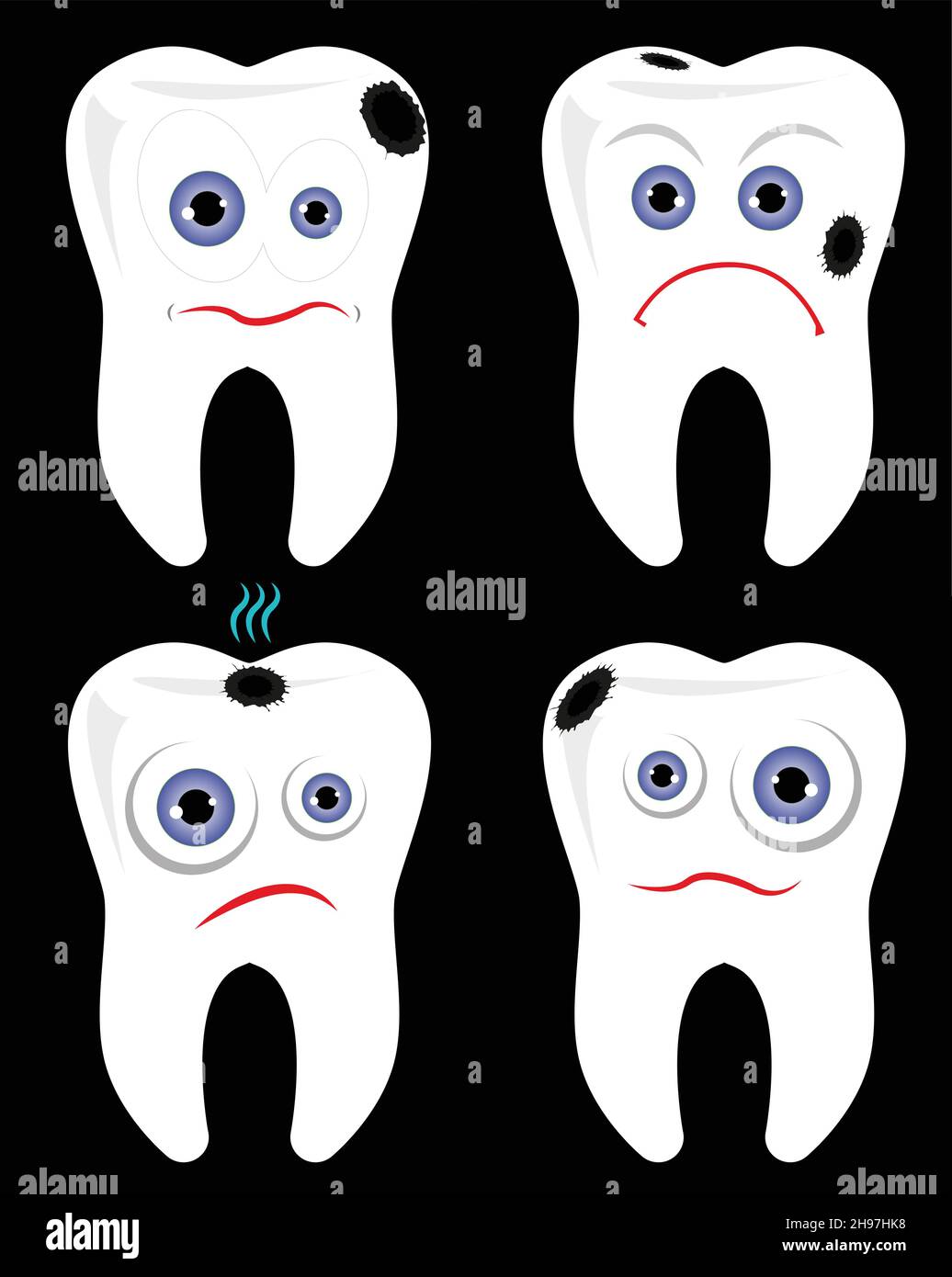 Ill tooth, toothache concept isolated over black background vector ...