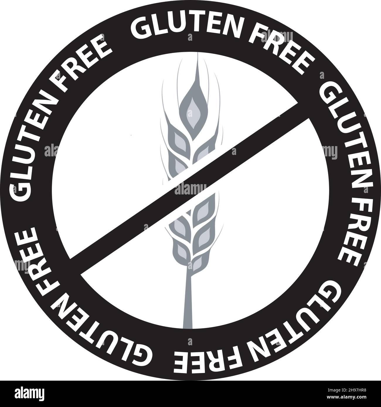 Black and white gluten free icon, gluten free vector sign isolated over ...