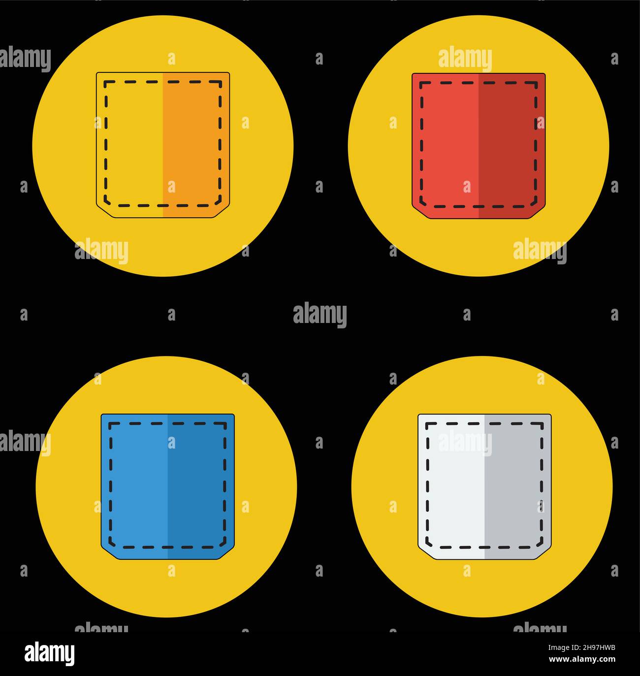 Colored pocket icons vector illustration isolated over black background ...