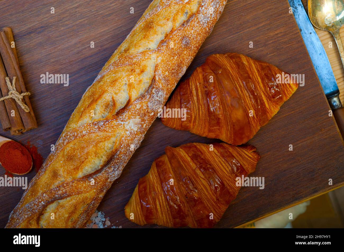 French fresh croissants and artisan baguette tradition Stock Photo - Alamy
