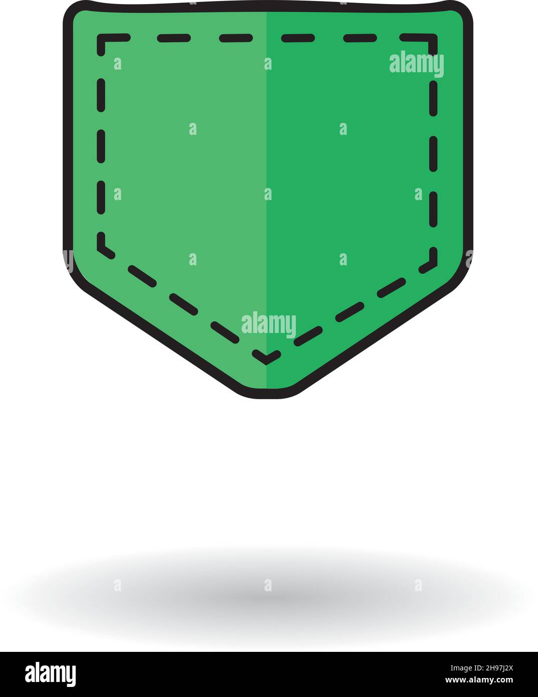 Jeans pocket vector icon with shadow. Green pocket icon isolated over ...