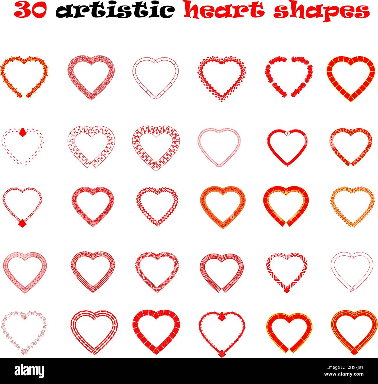 30 heart shapes vector illustration set isolated over white background ...