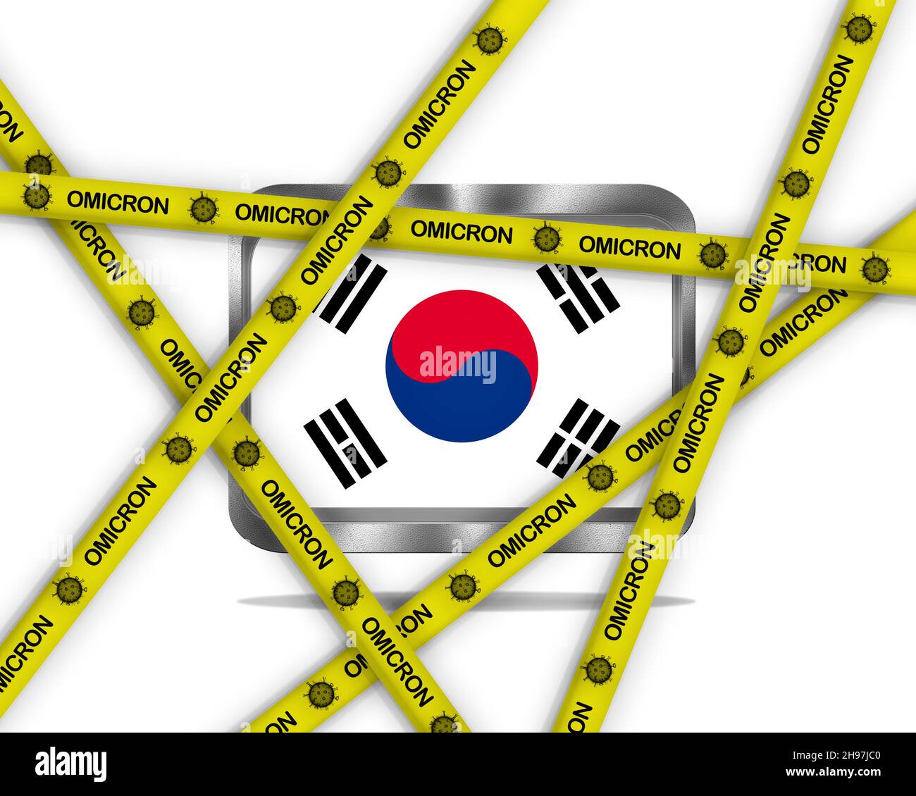 Illustration with a metal South Korea flag on white background and ...