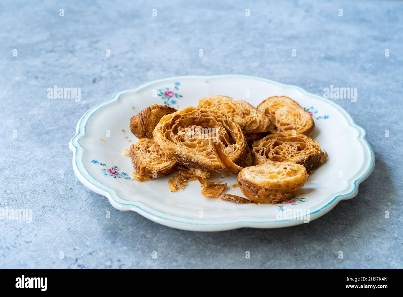 Crunchy Brittle Croissant Slices in Plate. Ready to Eat and Serve ...