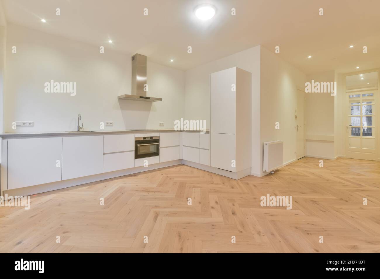Interior of empty home kitchen with contemporary appliances Stock Photo ...