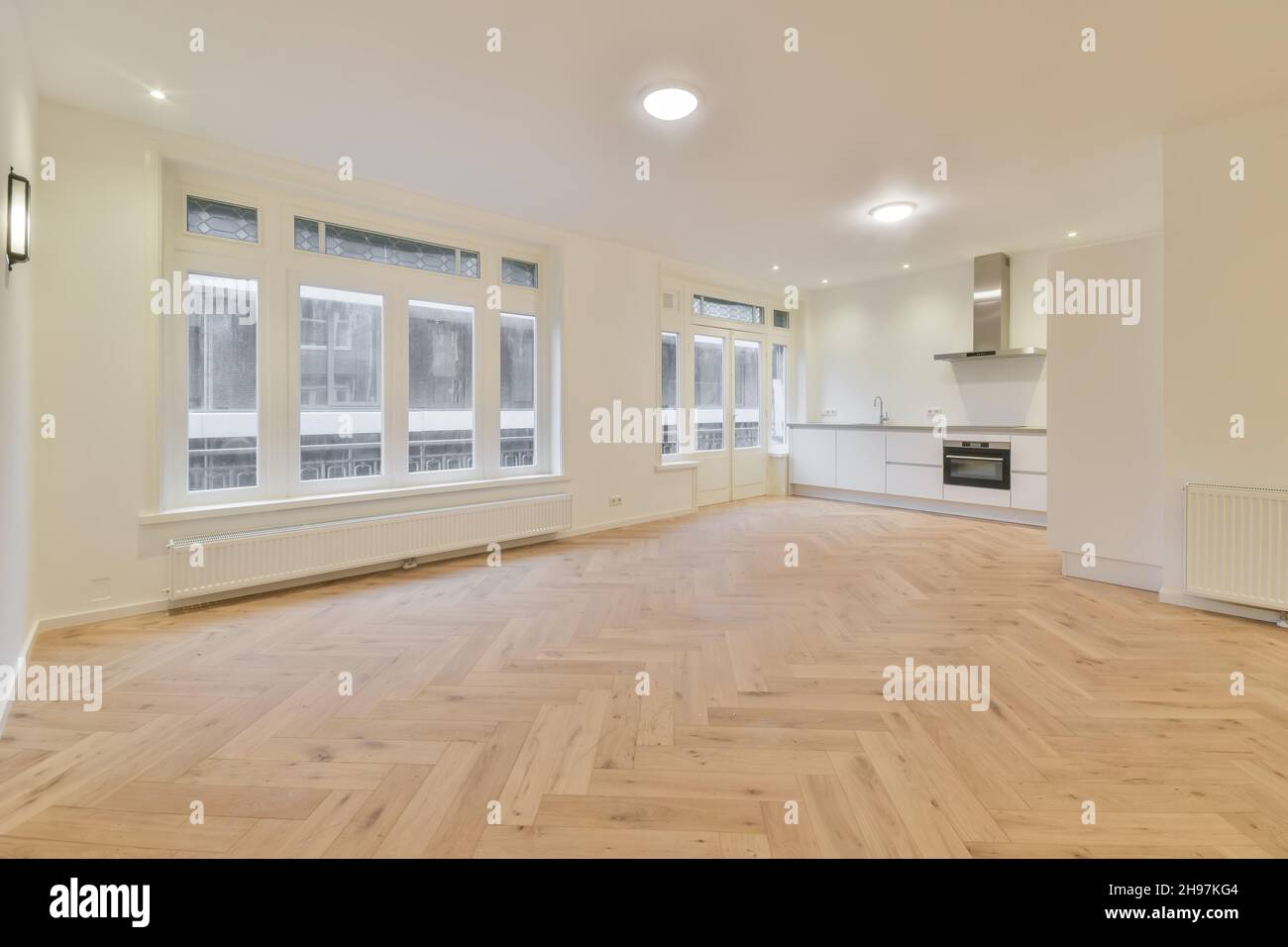 Interior of empty home kitchen with contemporary appliances Stock Photo ...