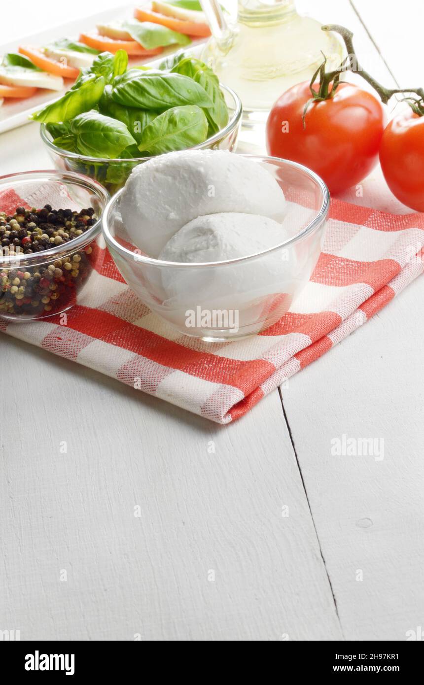 Classic caprese ingredients - mozzarella cheese tomatoes and basil ...