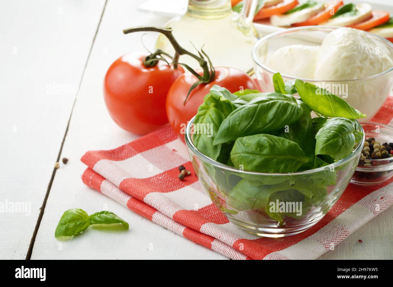 Classic caprese ingredients - mozzarella cheese tomatoes and basil ...