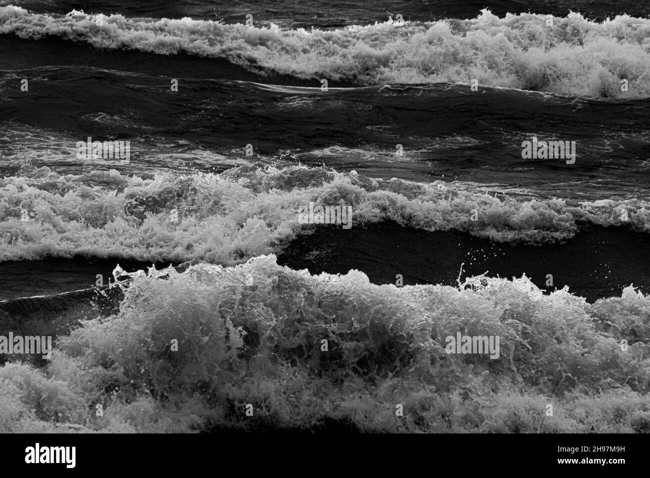 A grayscale of big waves on the beach Stock Photo - Alamy