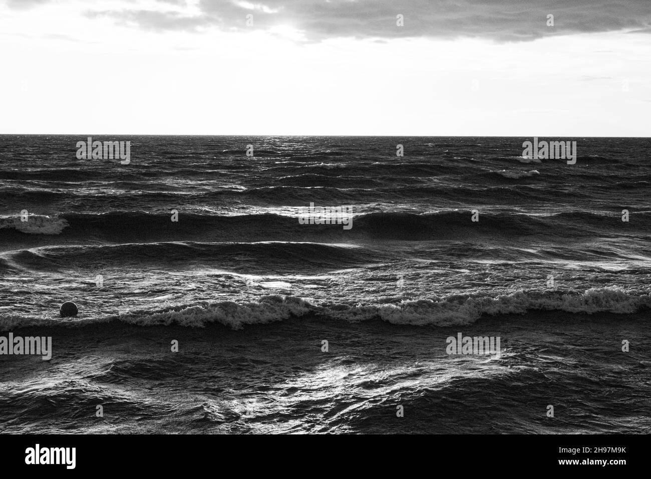 A grayscale of big waves on the beach Stock Photo - Alamy