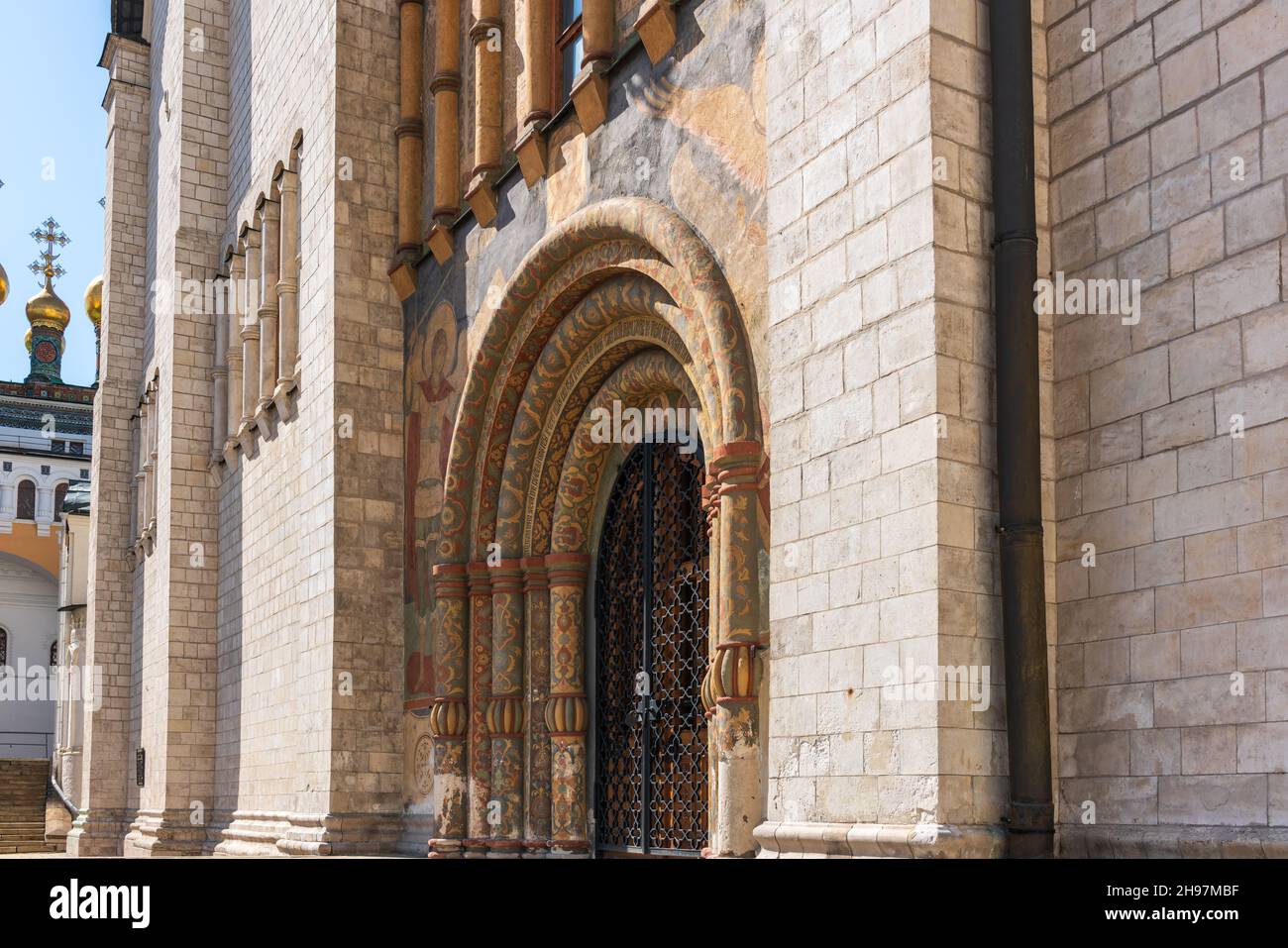 Main gate entrance into the Cathedral of the Assumption in the Kremlin ...