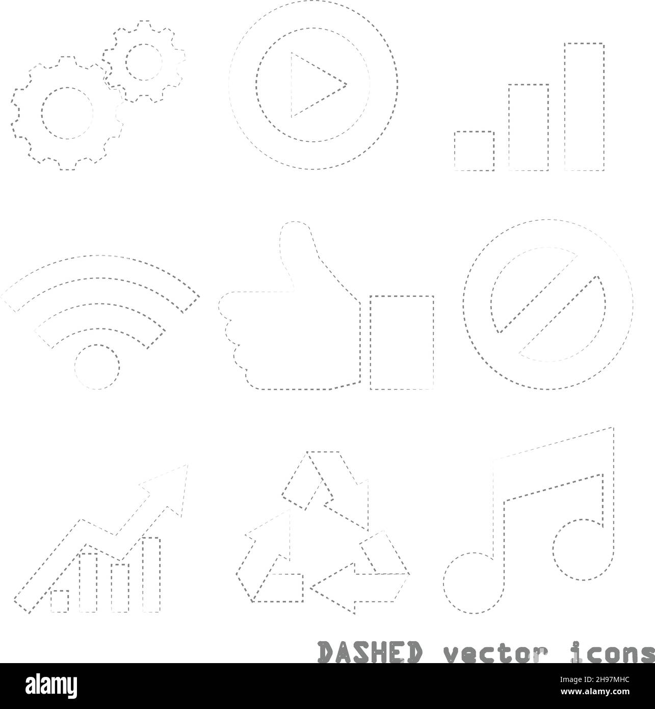 Dashed line vector icons set isolated over white background. Icons ...