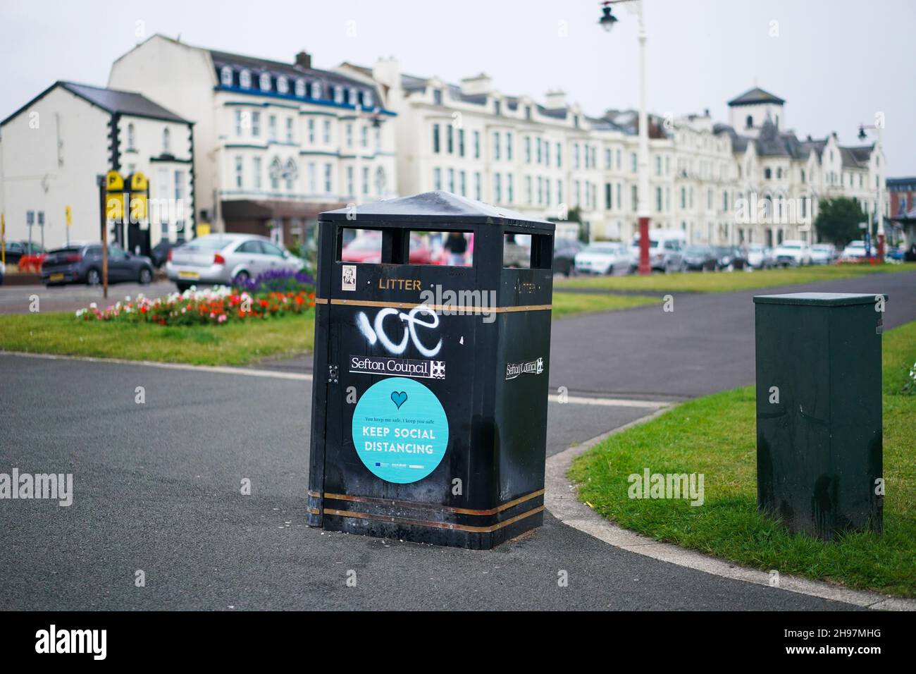 Council provided litter bin in Southport Stock Photo - Alamy