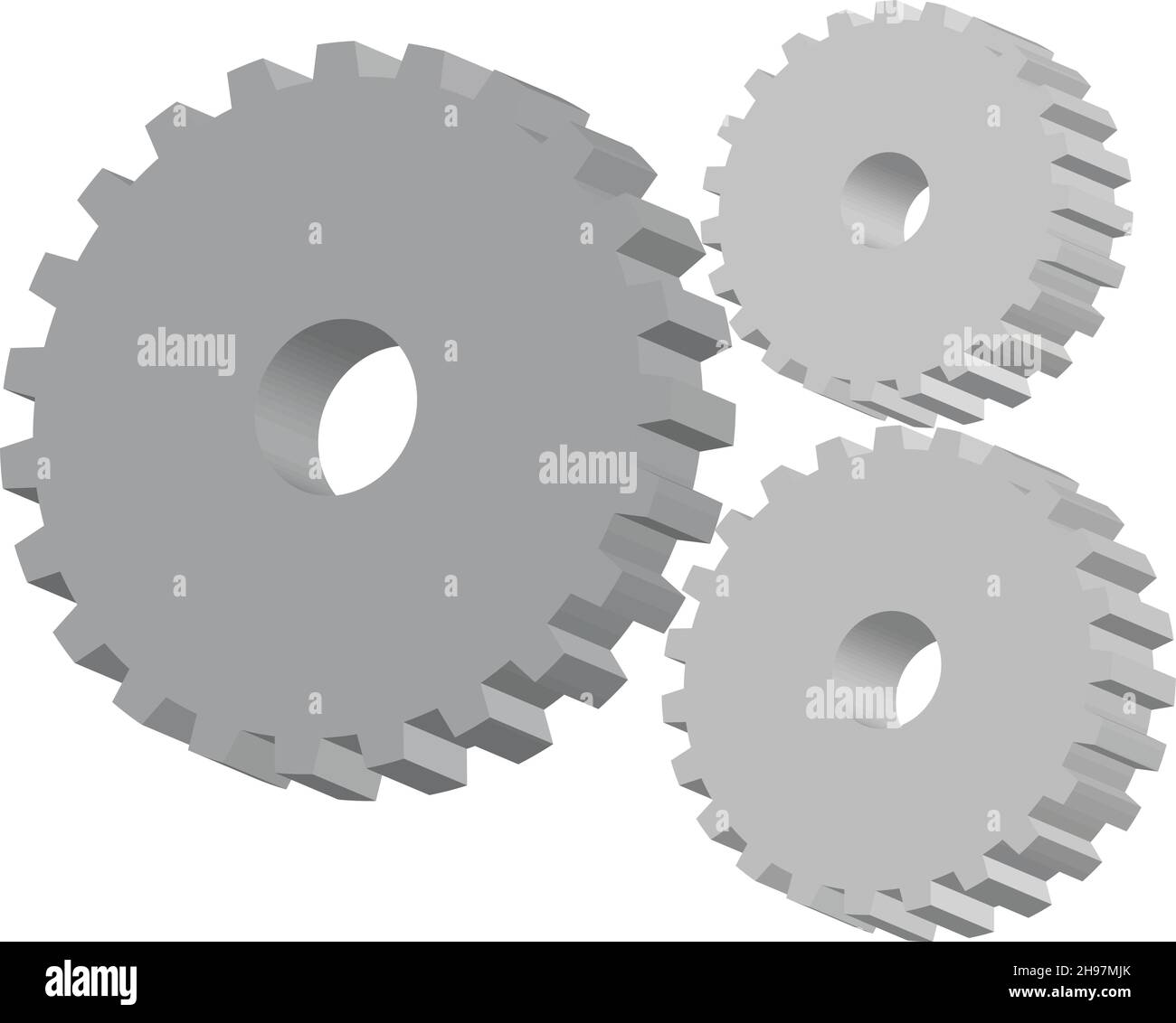 Three dimensional industrial gears vector illustration. Gears isolated over white background, 3d ...