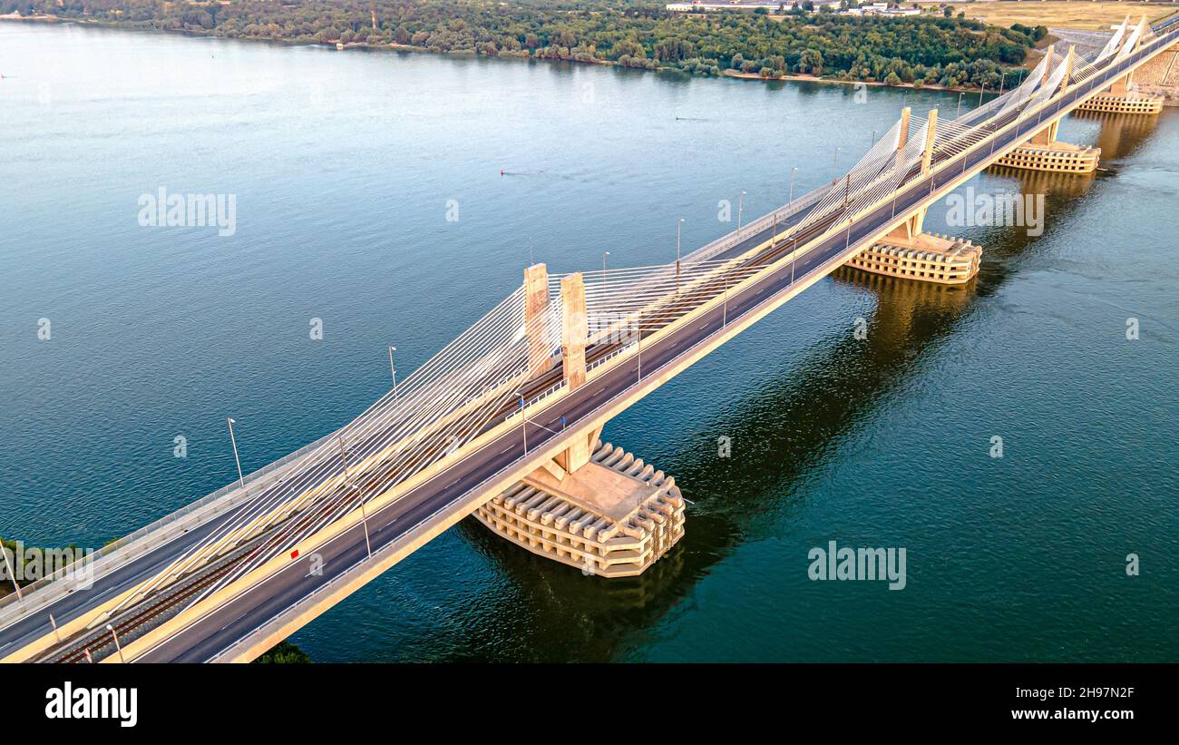 Danube bridge top diagonal view blue river Stock Photo - Alamy