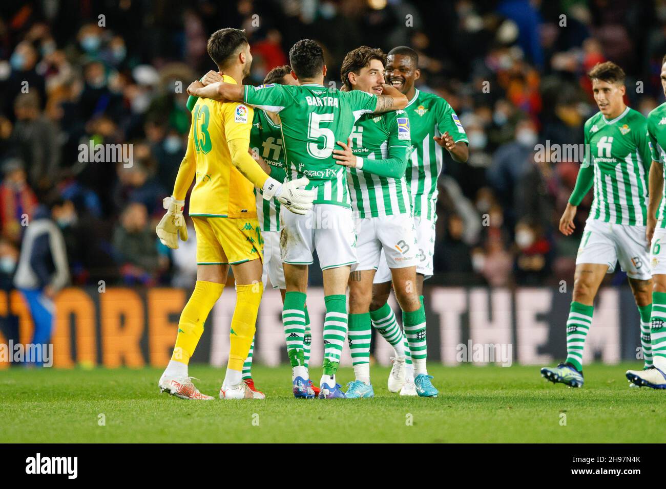 Betis players celebrate the victory during the Spanish championship La ...