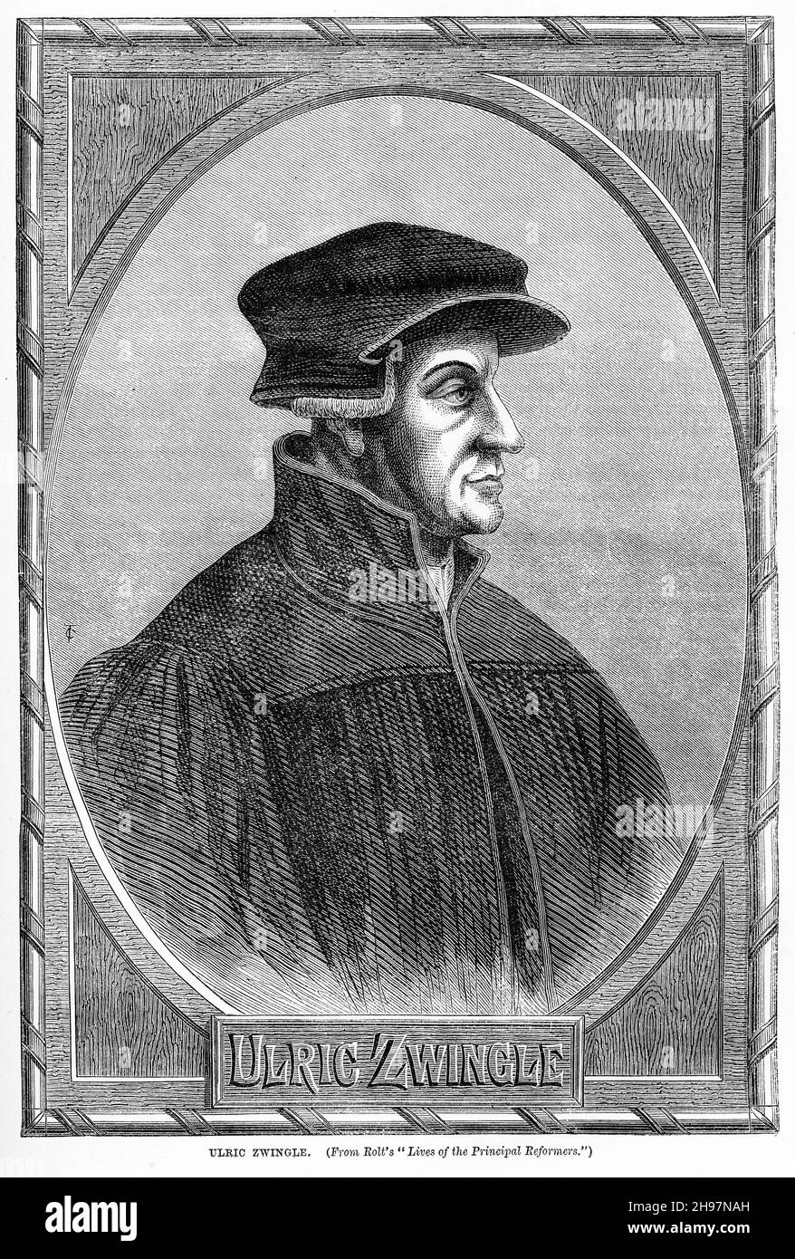 Engraved portrait of Huldrych Zwingli, Swiss reformer Stock Photo - Alamy