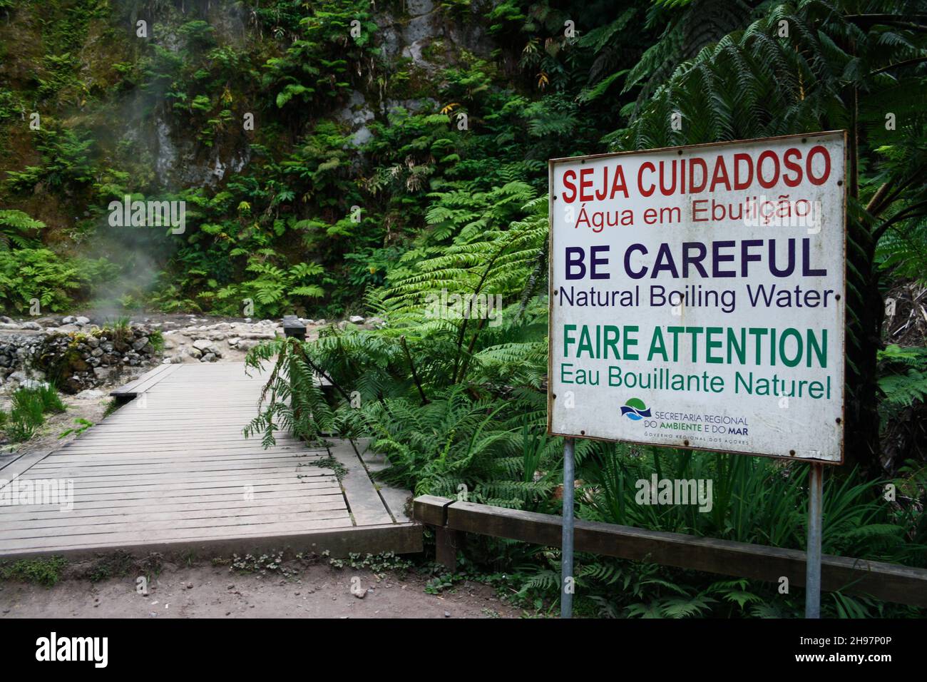 Warning signs of natural boiling water at Caldeira Velha, Azores, a ...