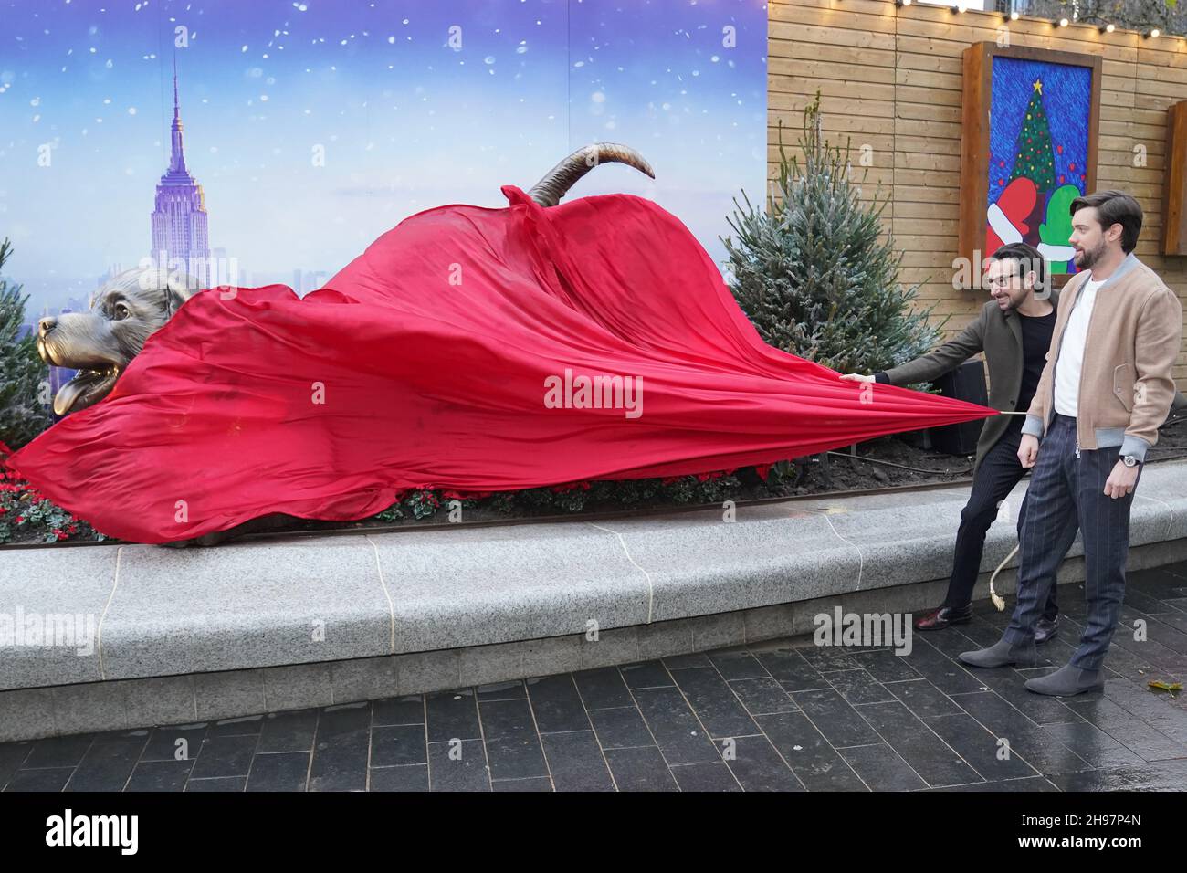 Alex Zane (left) and Jack Whitehall unveiling a statue of Clifford The ...