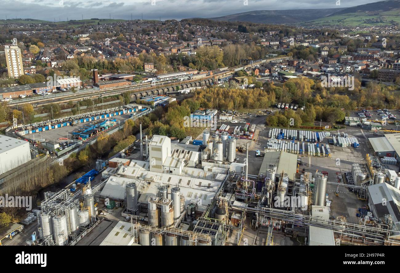 General view of Stepan chemical manufacturers and Stalybridge Train ...