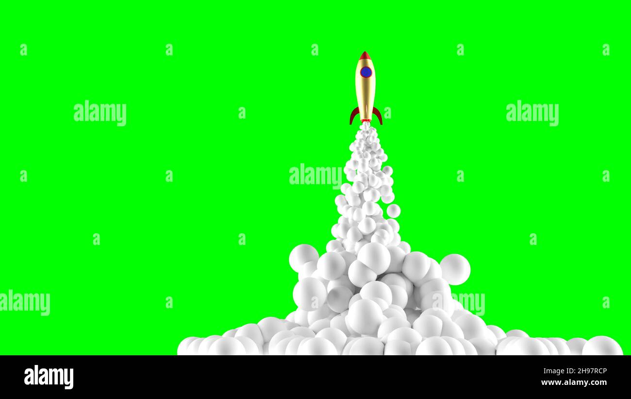 Ship rocket launch Space shuttle on green screen startup business ...