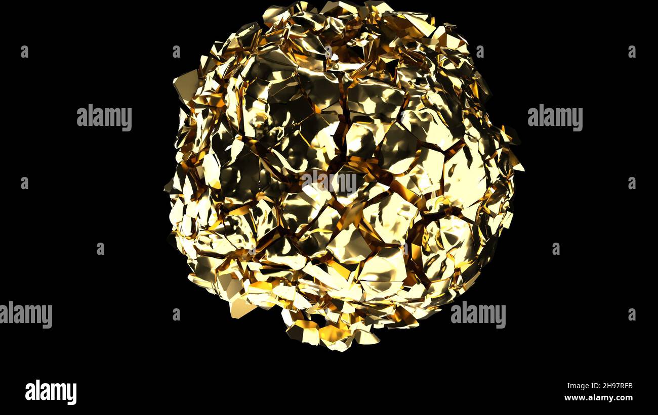 Big golden rock explosion gold dust on black shinny broken pieces 3d ...