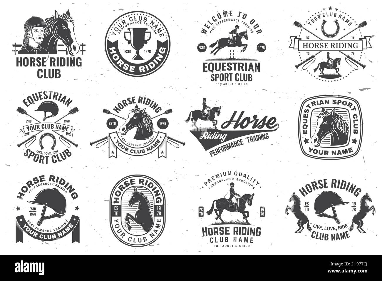 Set of Horse riding sport club badges, patches, emblem, logo. Vector ...