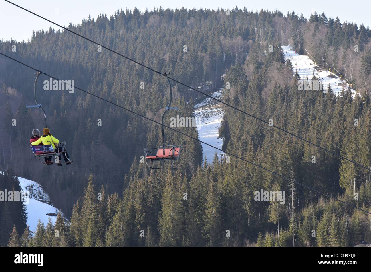A view of a funicular and trees in the background Stock Photo - Alamy