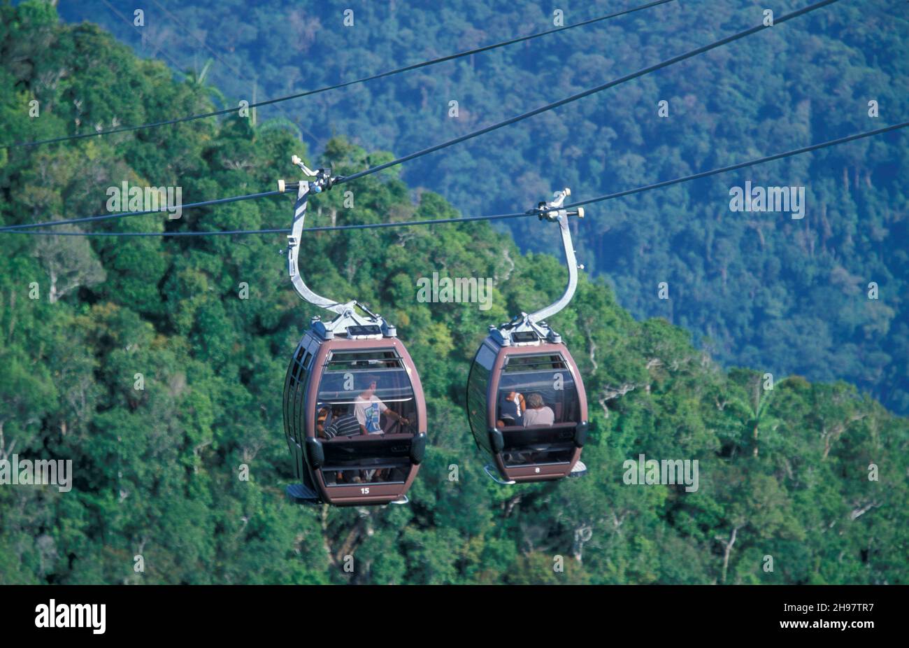 a cable car at the jungle Landscape at the Mountain area of Gunung ...