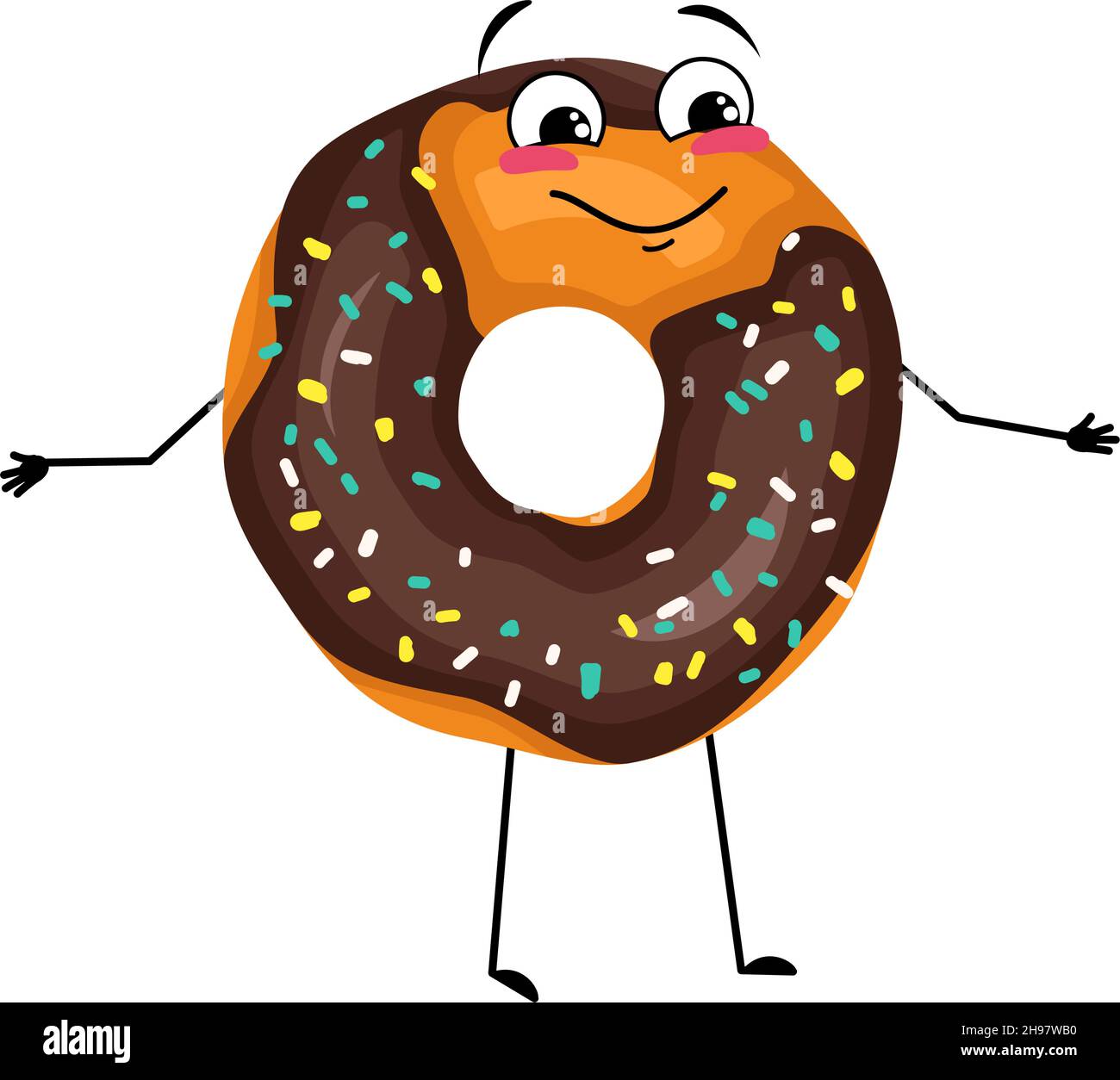 Cute glazed donut character with happy emotions, face, smile, eyes ...