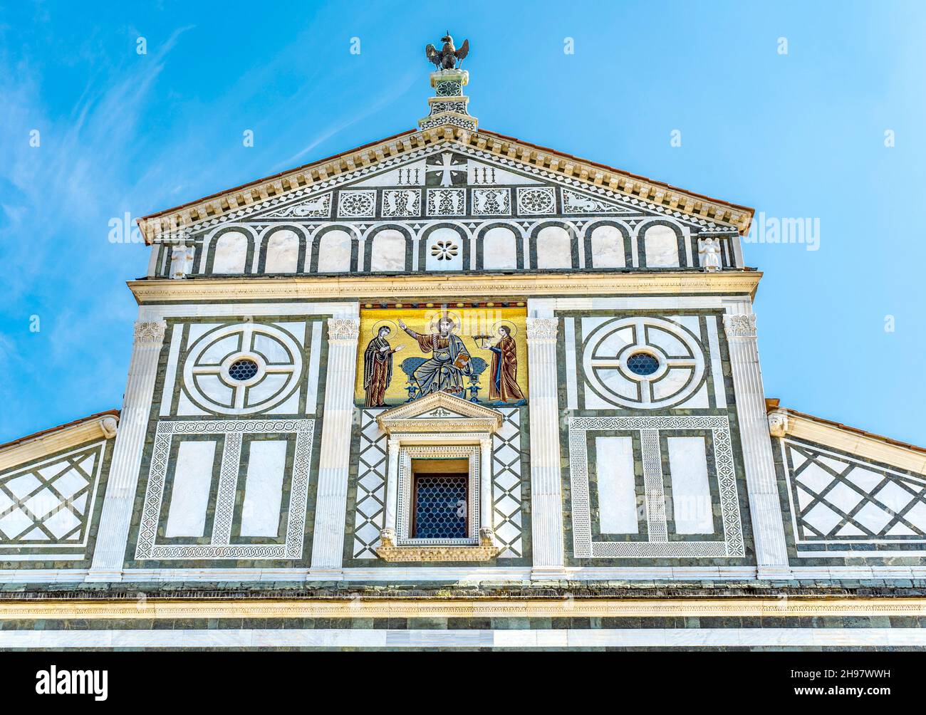 The façade of the Basilica of San Miniato al Monte (St. Minias on the ...