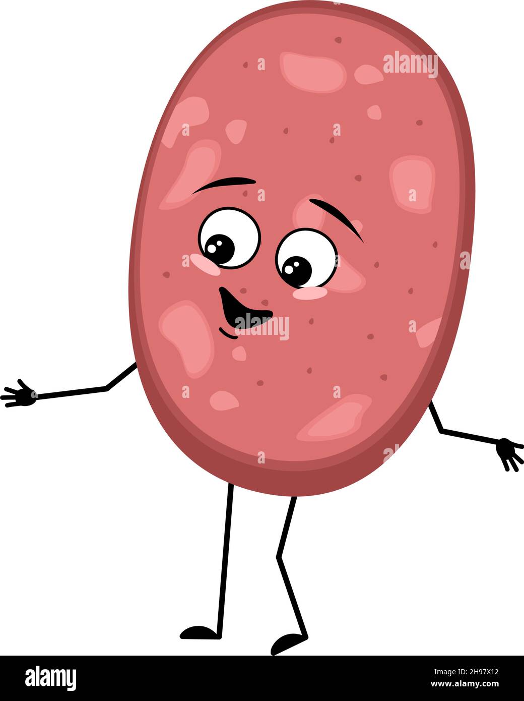 Cute sausage character with joyful emotions, happy face, smile, eyes ...