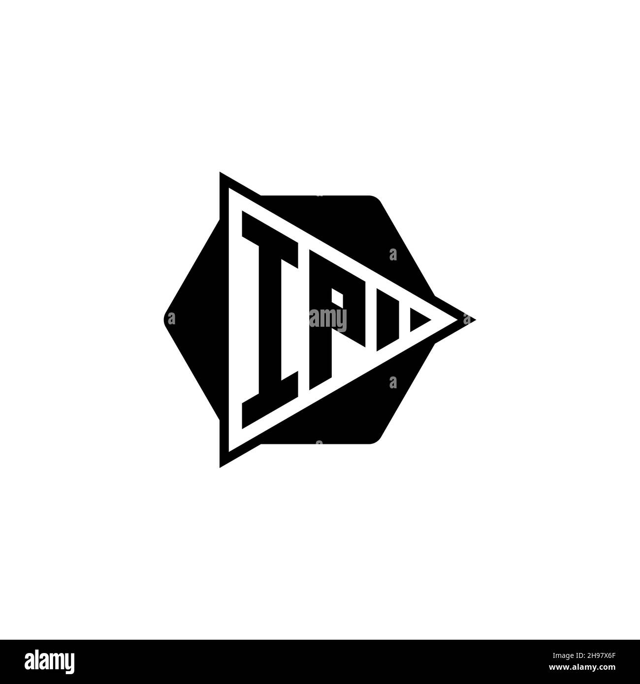 IP Monogram logo letter with triangle play button shape hexagonal rounded. Triangle circle ...