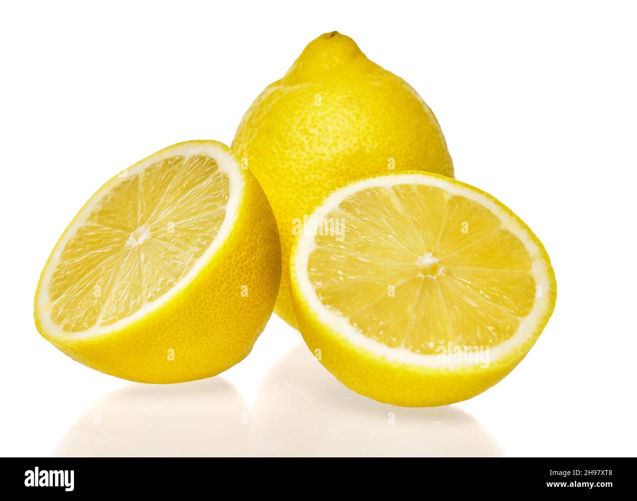 Single and two halves lemon fruit isolated on a white background Stock ...