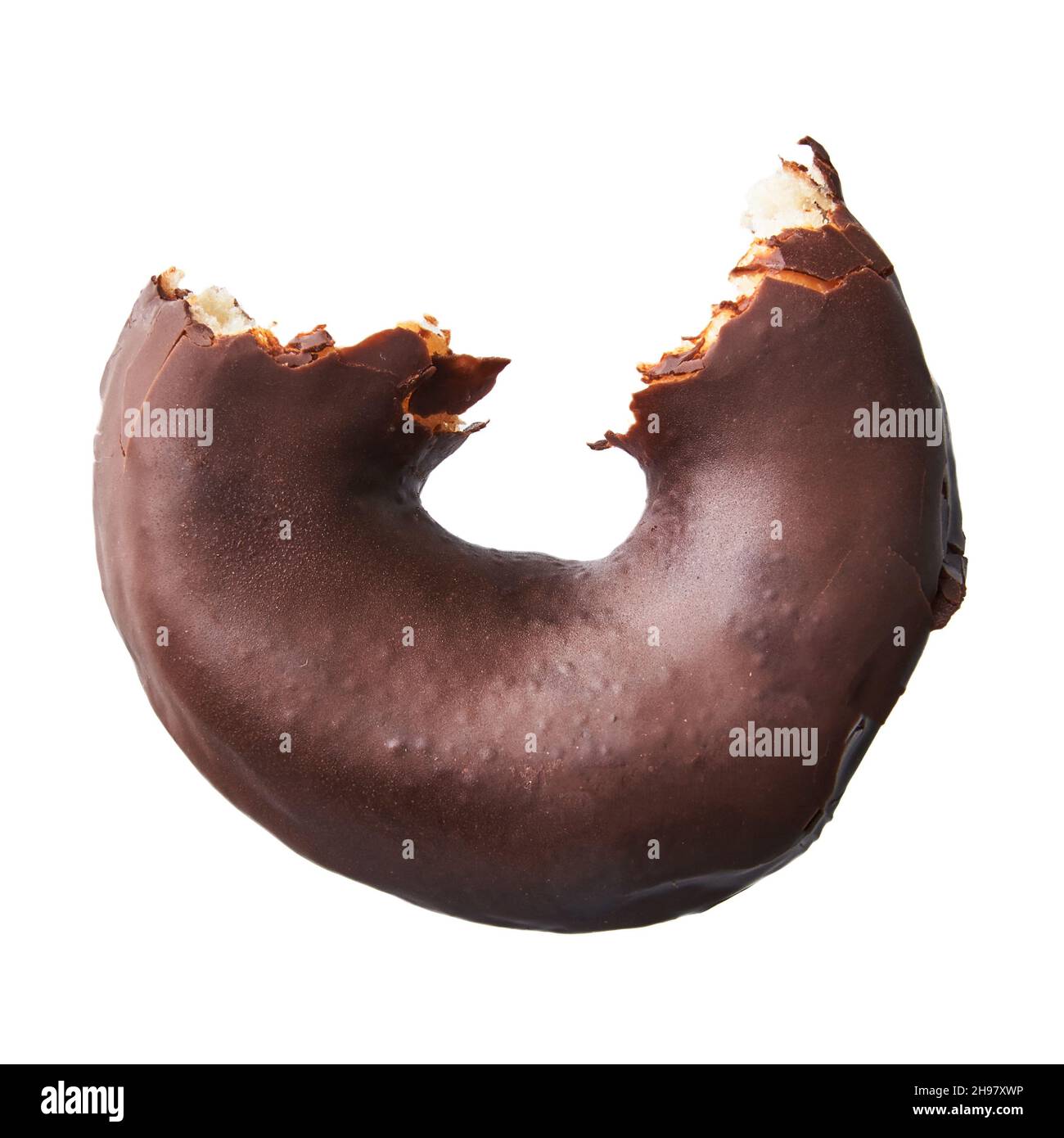 Single bitten chocolate doughnut isolated on a white background Stock ...