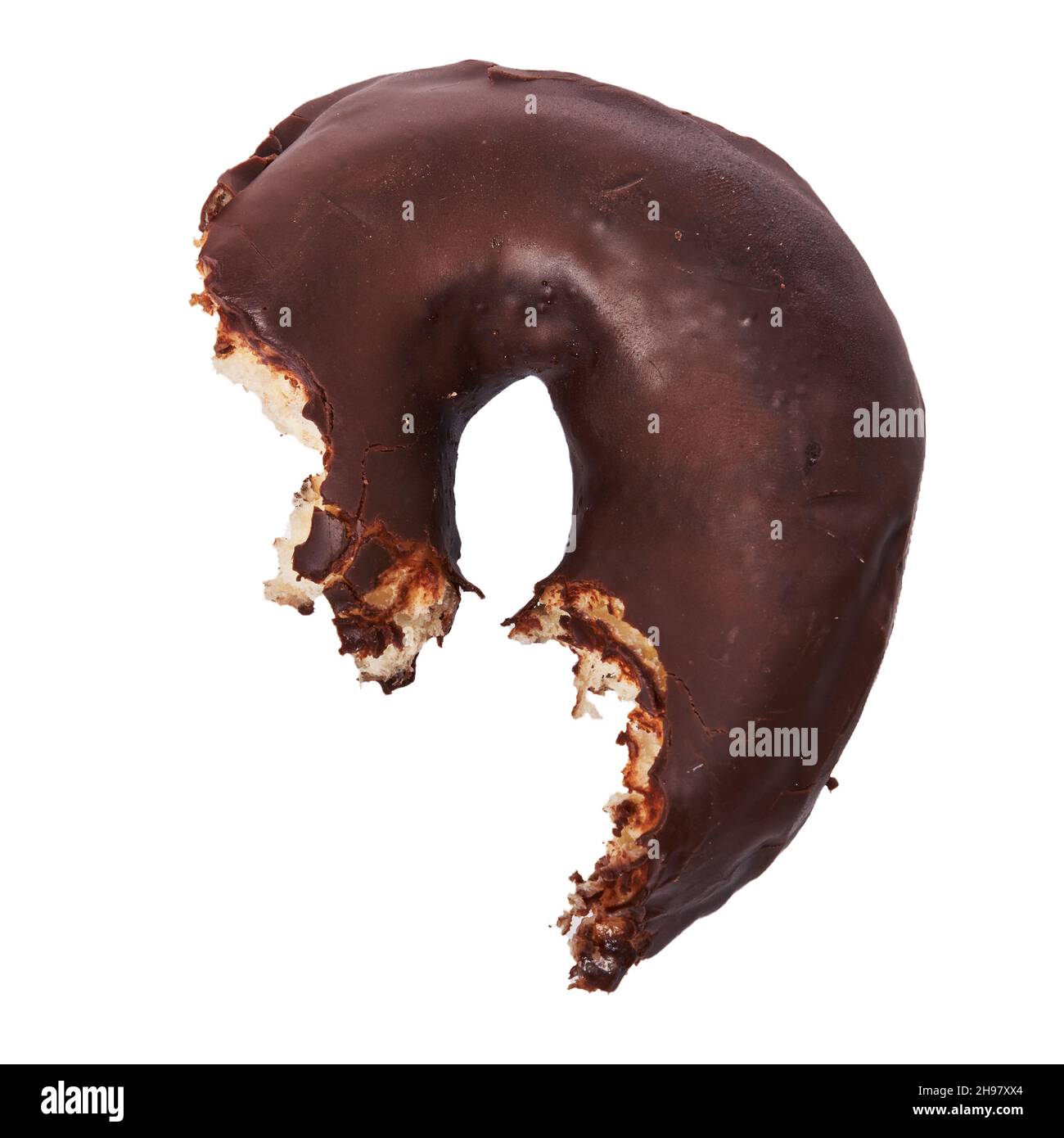 Single bitten chocolate doughnut isolated on a white background Stock ...