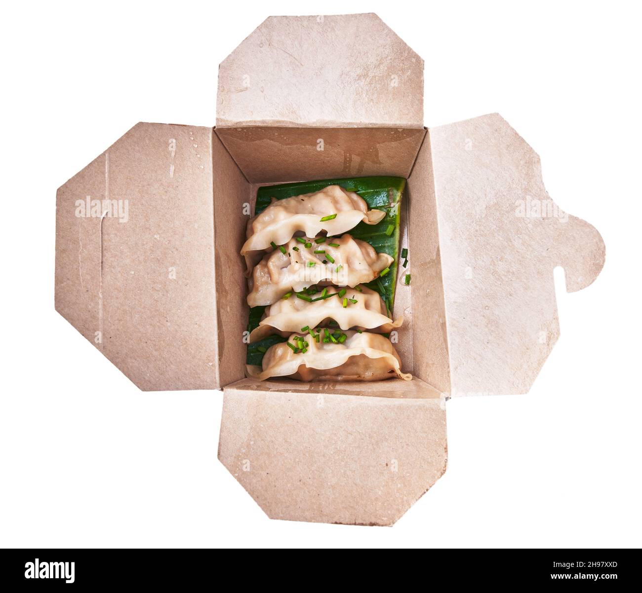 Delivery box of chinese gyoza isolated on a white background Stock ...