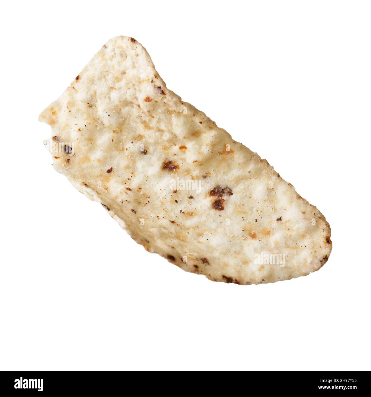 Single mexican nacho chip isolated on a white background Stock Photo ...