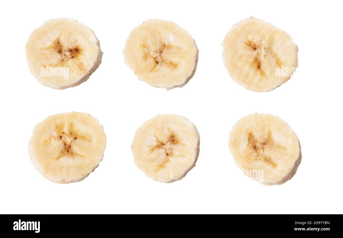 Collage of slices of banana isolated on a white background Stock Photo ...