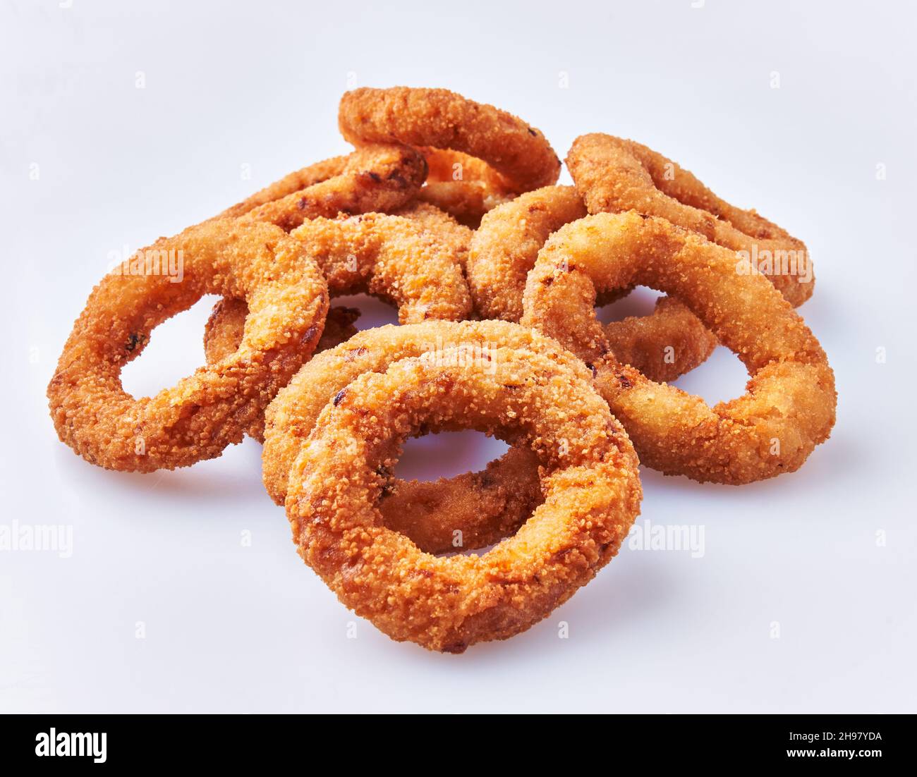 Bunch of breaded onion rings isolated on a white background Stock Photo ...