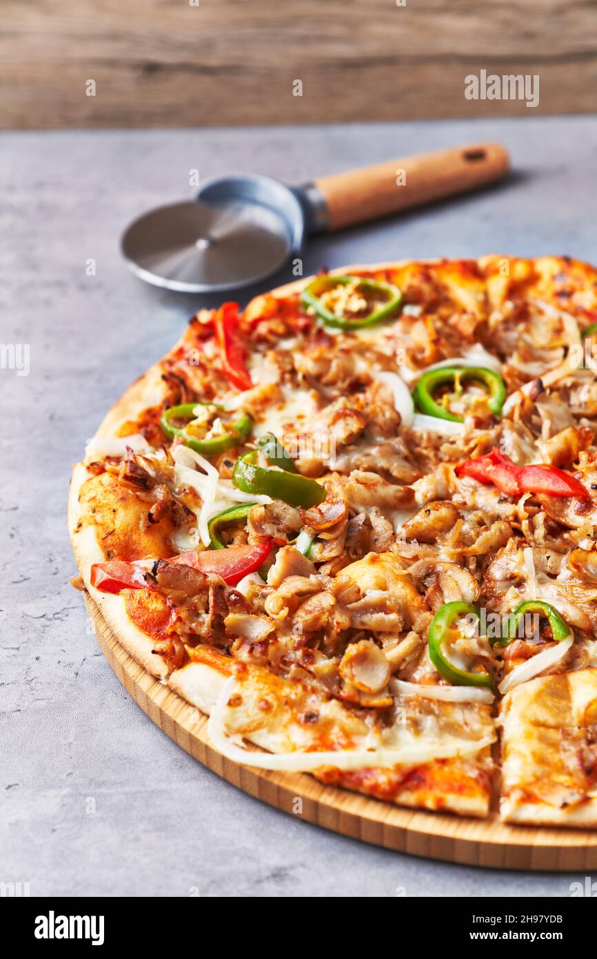 Delicious kebab italian pizza on a marble surface Stock Photo - Alamy