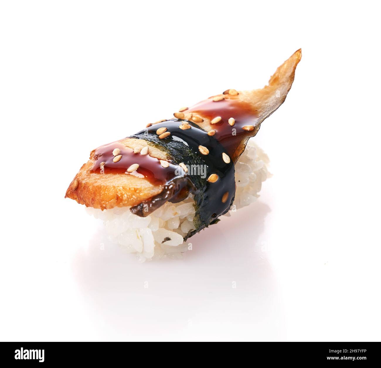 Single unagi nigiri sushi isolated on white background Stock Photo - Alamy