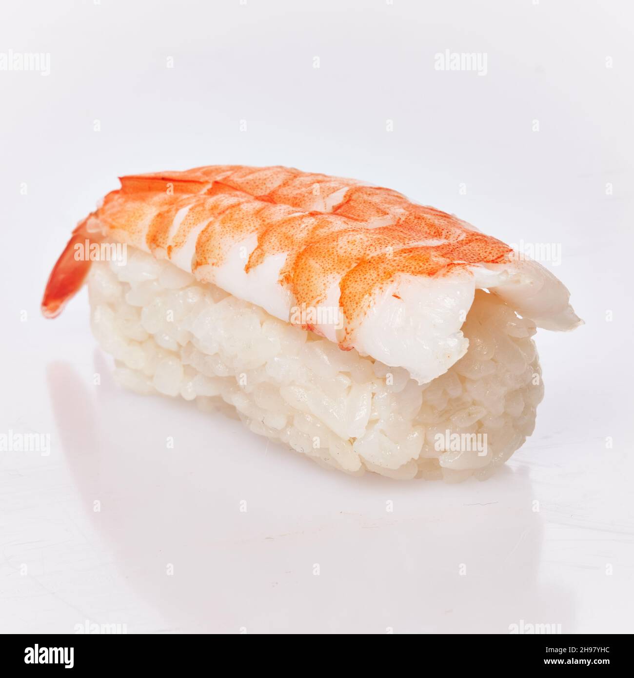 Single shrimp nigiri sushi isolated on white background Stock Photo - Alamy