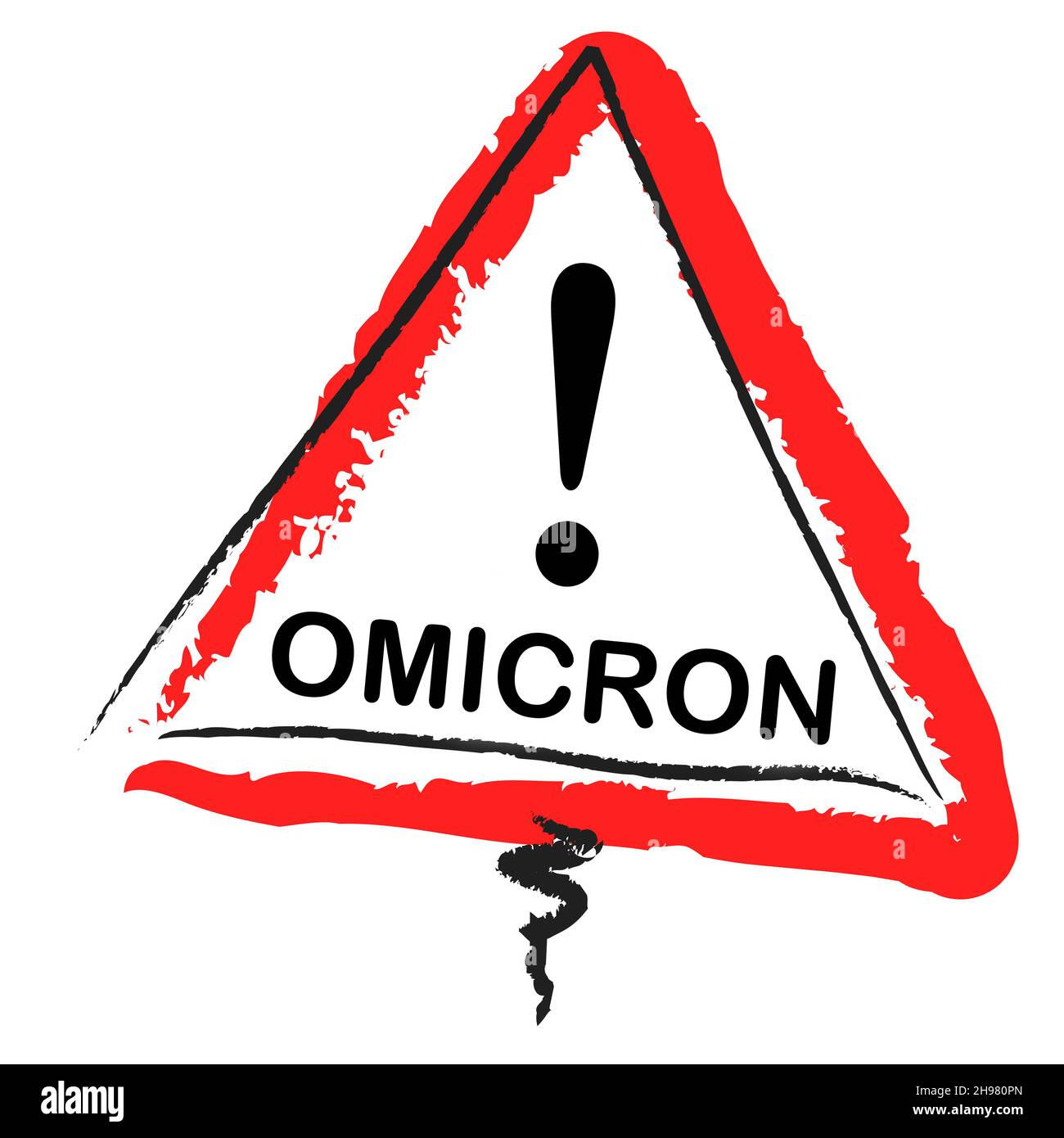 Warning traffic sign and Omicron isolated against white background ...