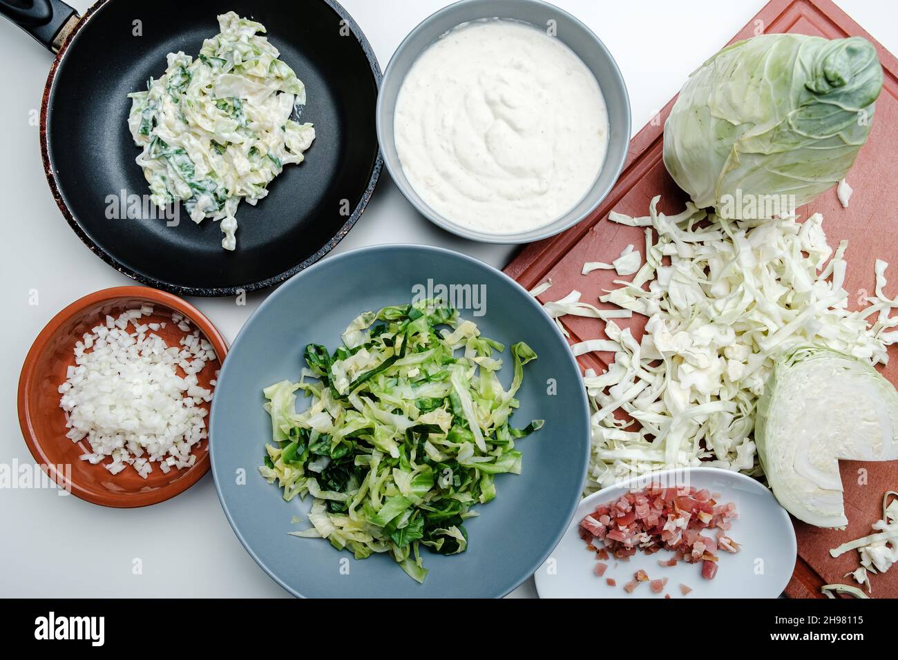 A top view of cut ingredients ready for preparation Stock Photo - Alamy
