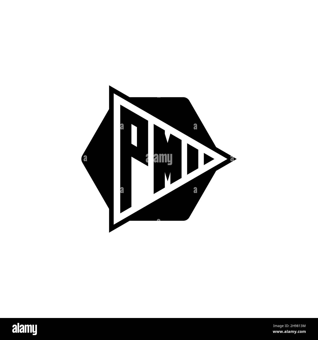 PM Monogram logo letter with triangle play button shape hexagonal ...